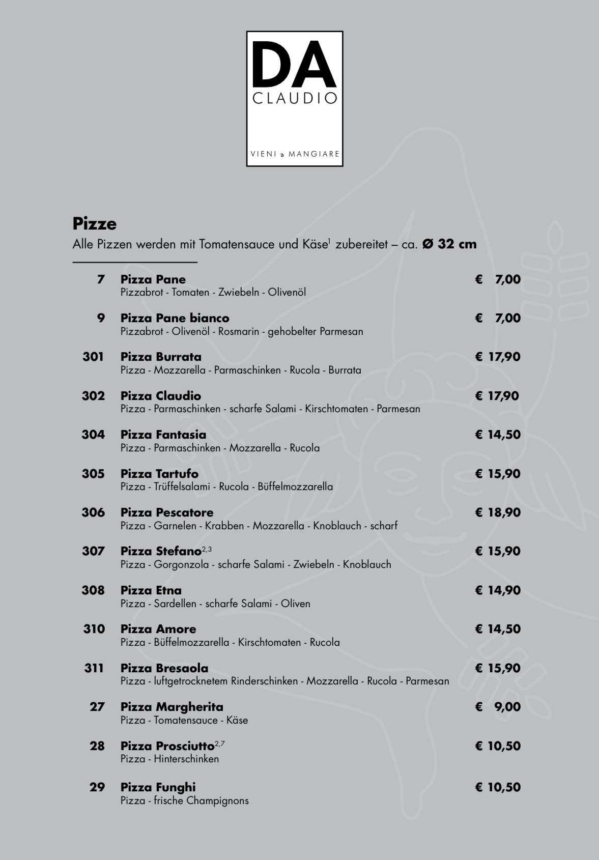 Speisekarte von DA Claudio pizza, Burghausen, Anton-Riemerschmid-Straße 7