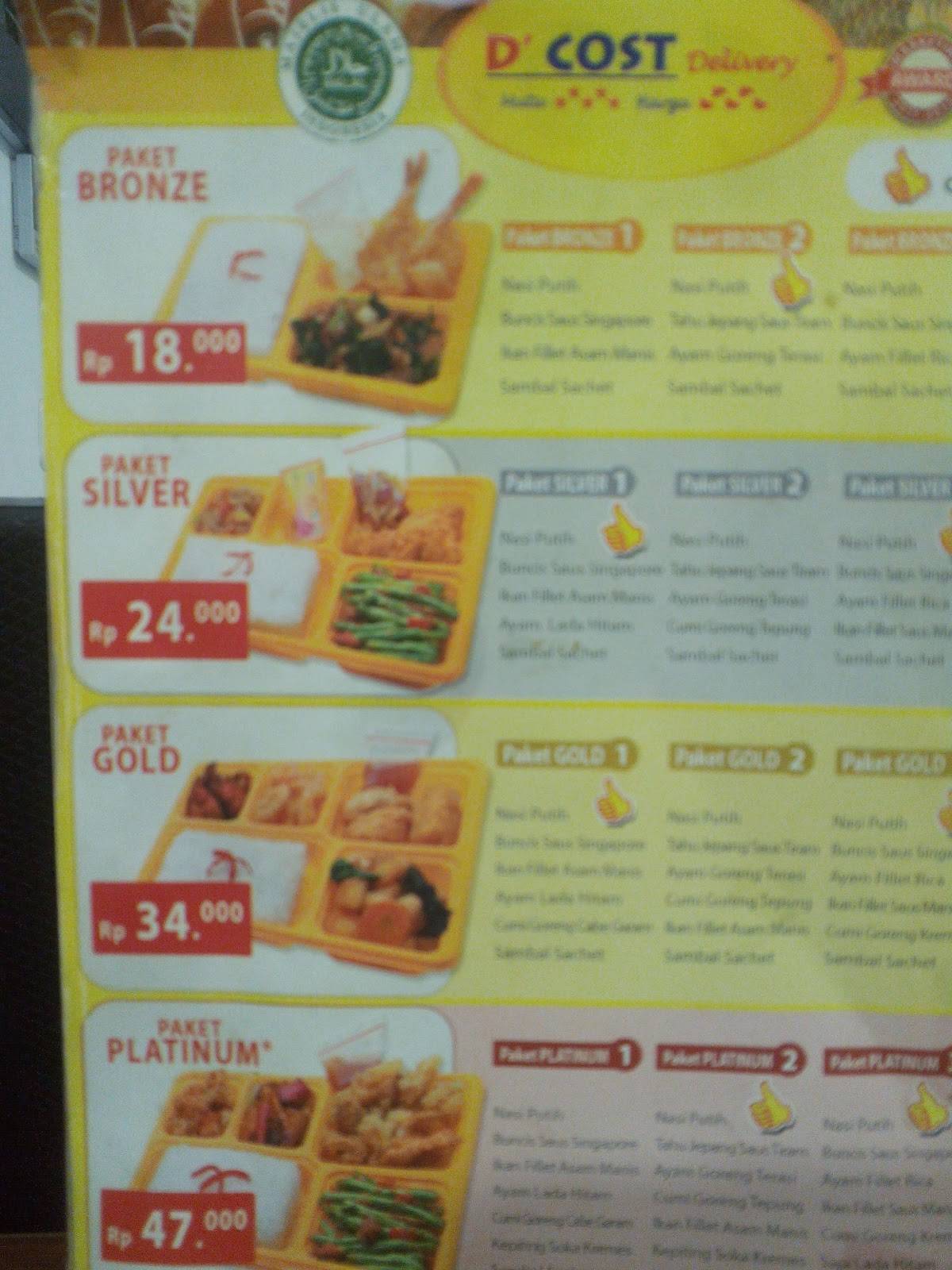 Menu at D'Cost Seafood Binus restaurant, West Jakarta