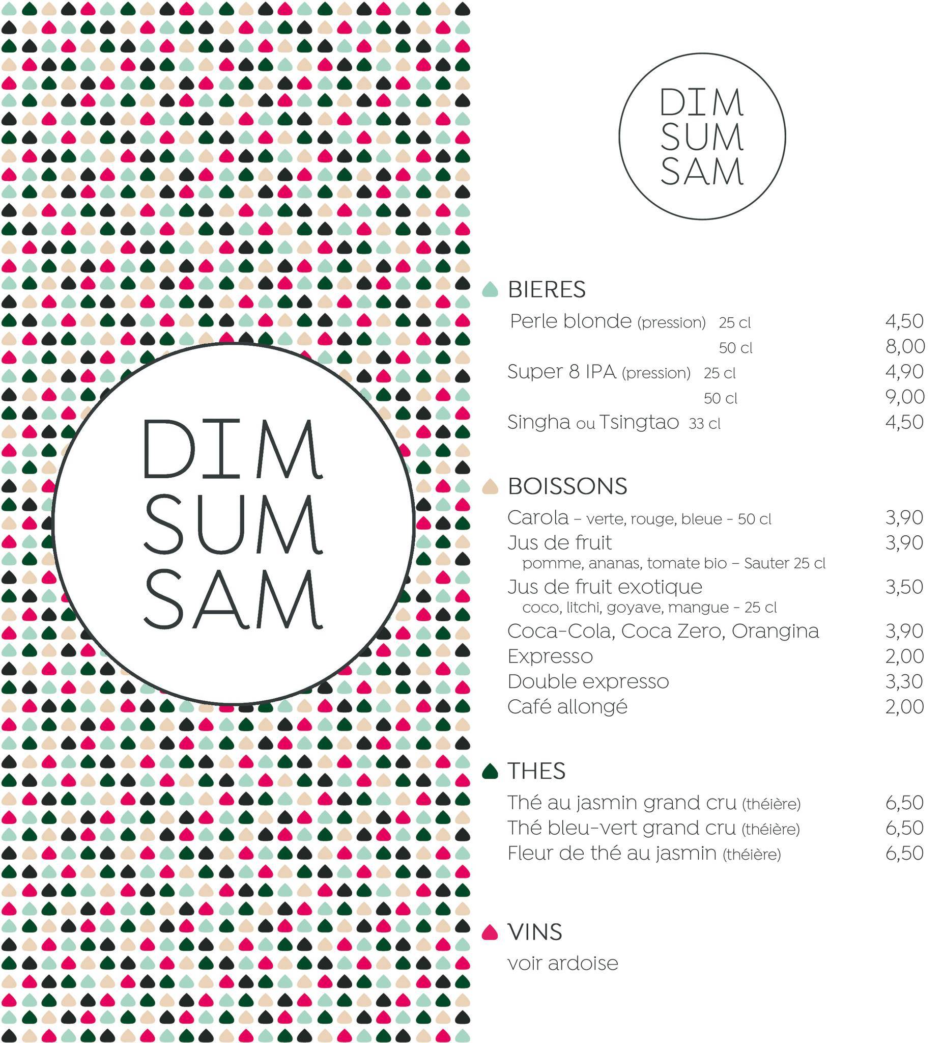 Menu au DIM SUM SAM restaurant, Strasbourg