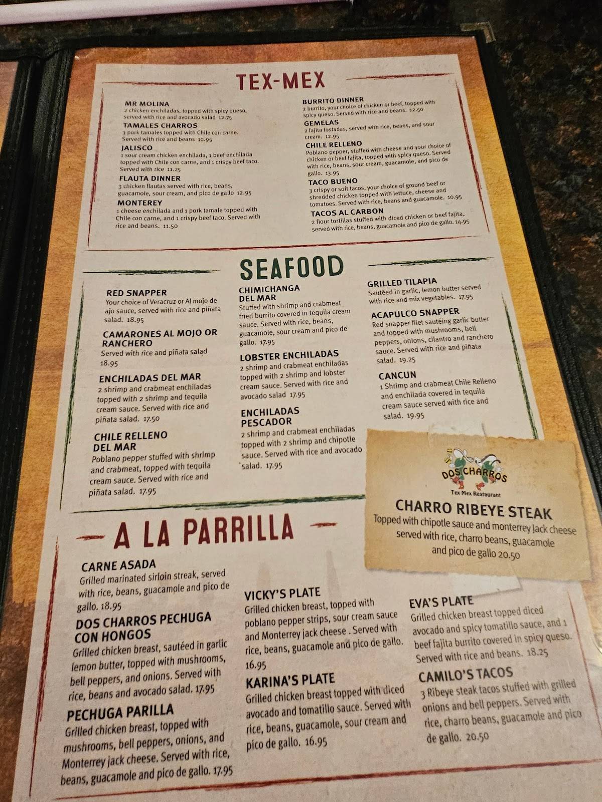 Menu at DOS Charros Restaurant, Richardson