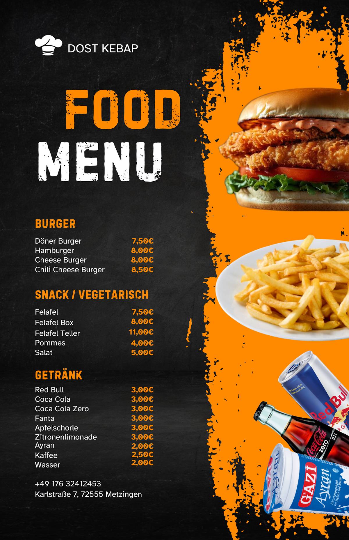 Menu at DOST KEBAP restaurant, Metzingen