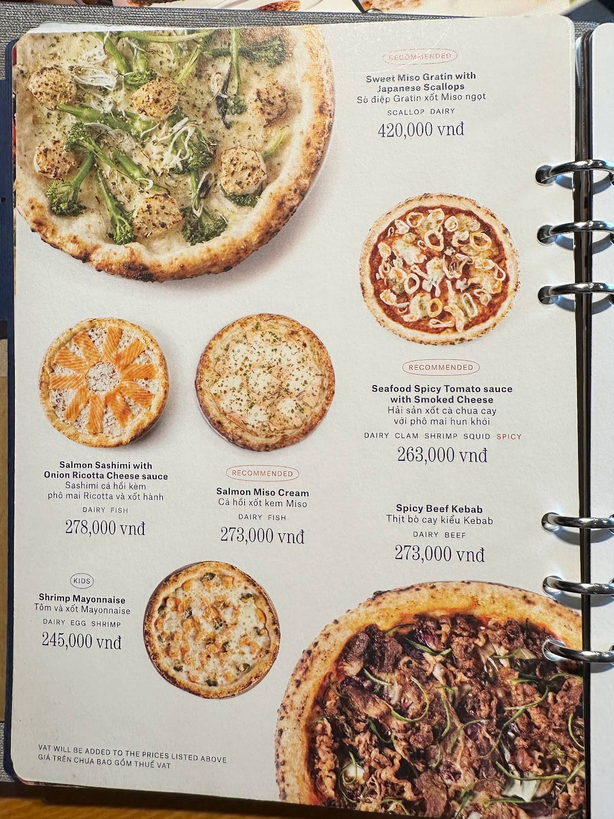 Menu at Pizza 4P's Hoang Van Thu restaurant, Da Nang