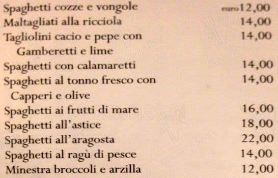 Menu at Trattoria Da Teo restaurant, Rome, Piazza dei Ponziani