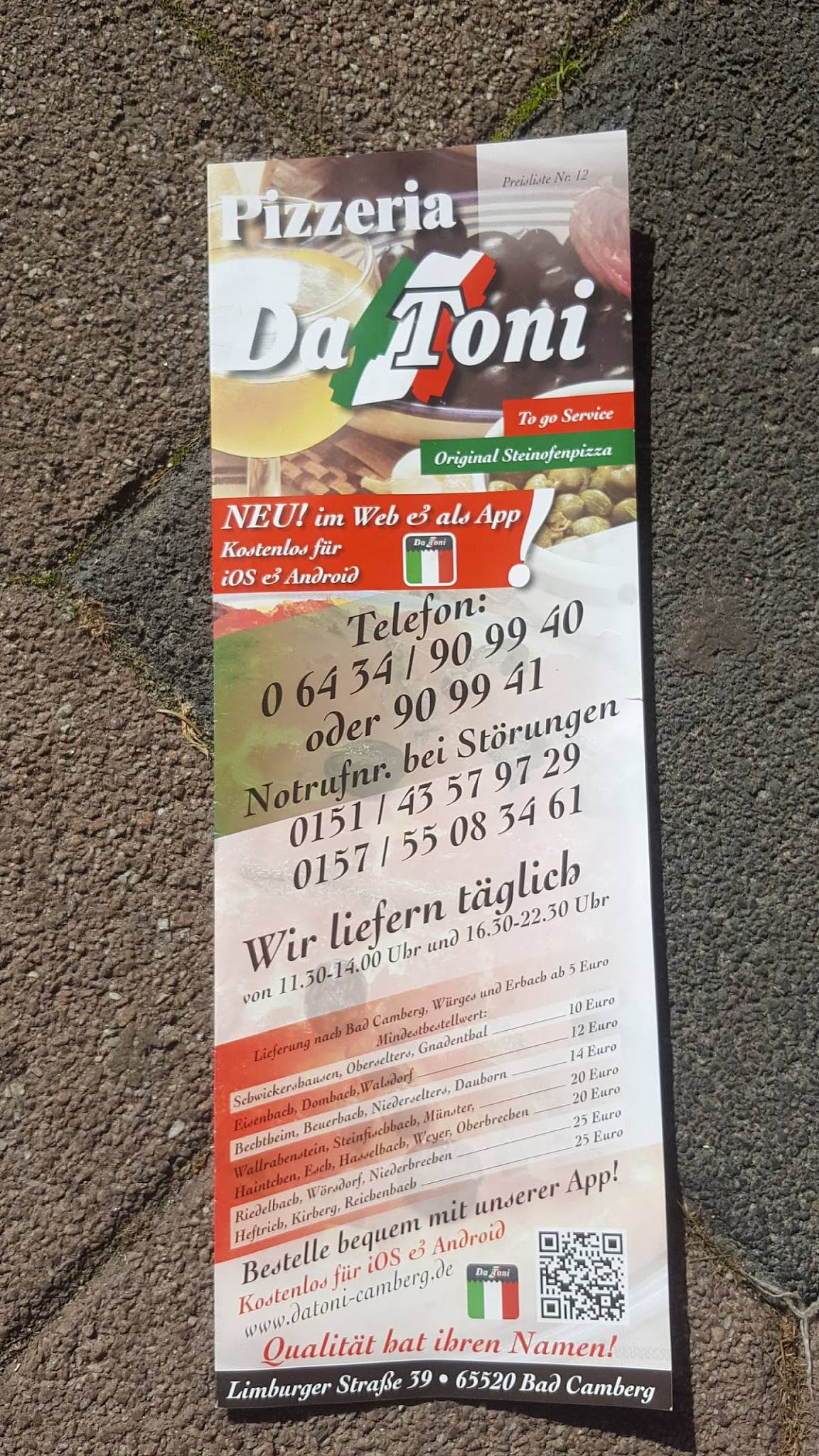 Speisekarte von Da Toni pizza, Bad Camberg