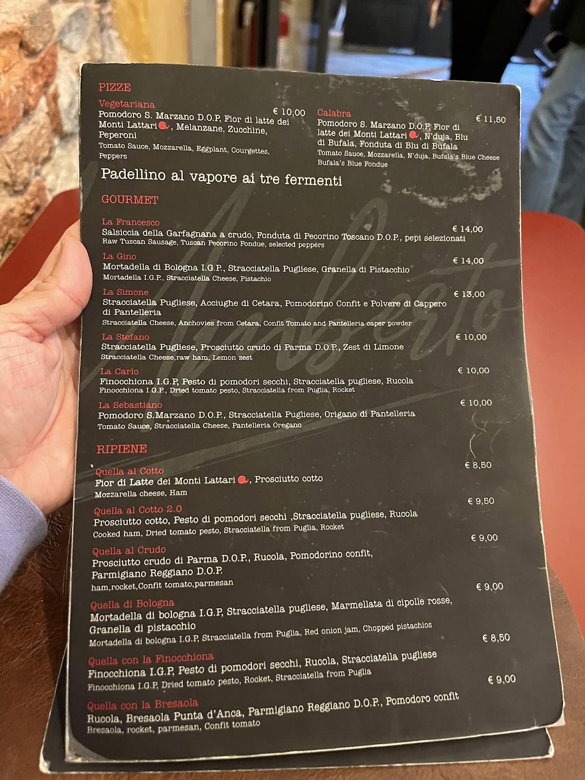 Menu da Da Umberto la pizzeria contemporanea, Lucca