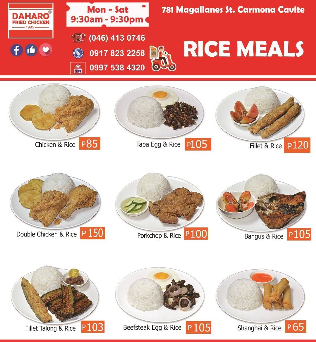 Menu at Daharo Chicken House restaurant, Carmona, Paseo de Carmona