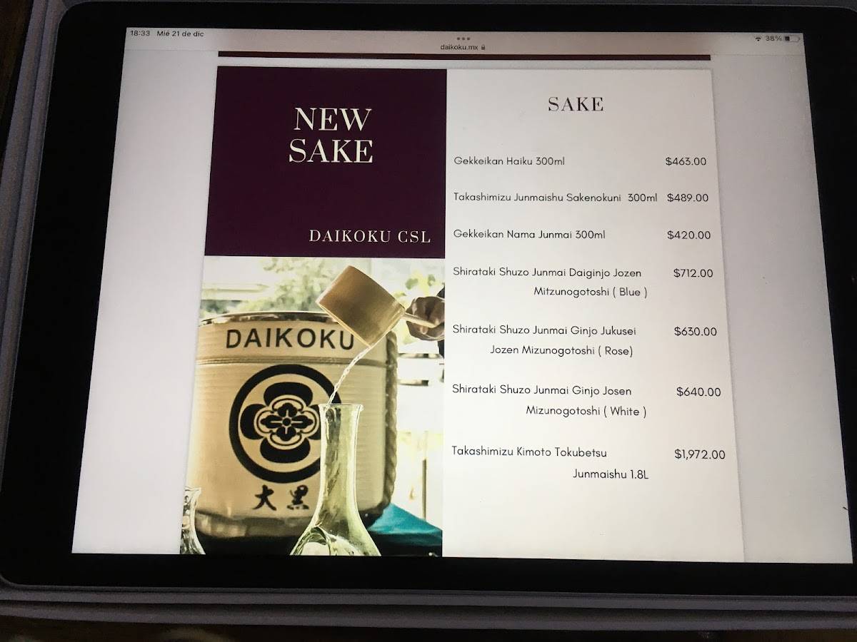 Menu at Daikoku restaurant, Cabo San Lucas