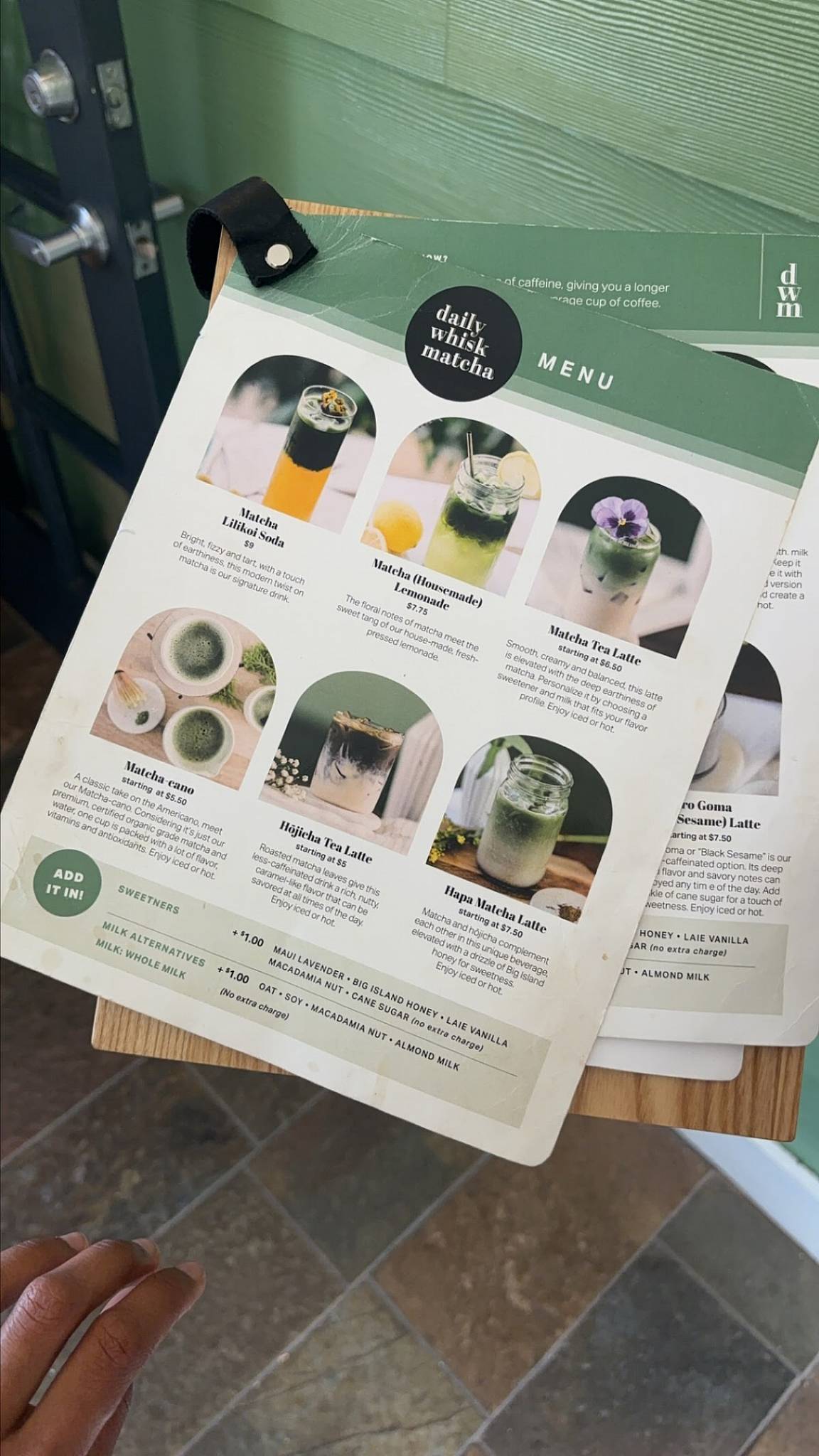 Menu at Daily Whisk Matcha cafe, Honolulu