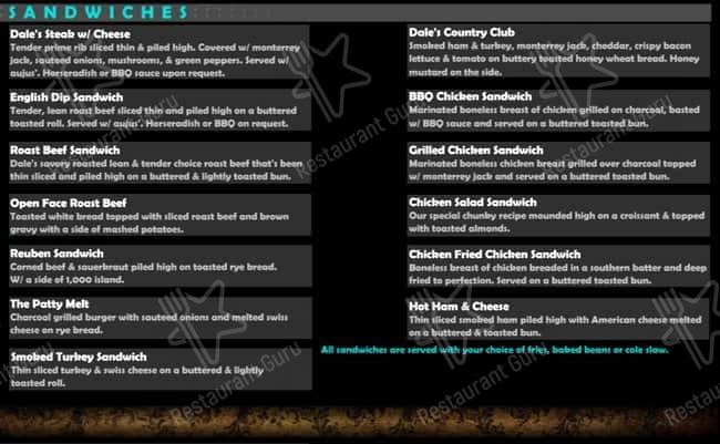 Menu at Dale's restaurant, Southaven