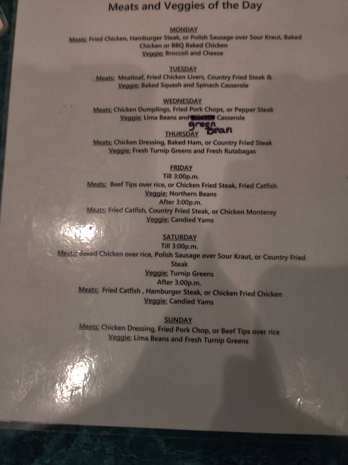 Menu at Dale's restaurant, Southaven