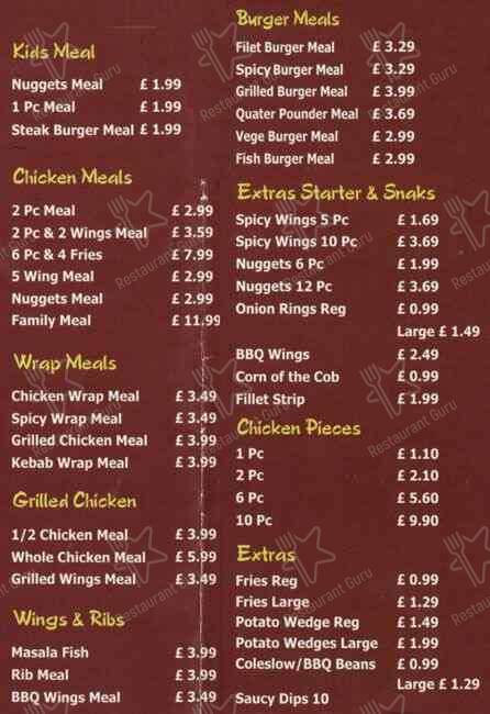 Menu at Dallas Chicken & Ribs fast food, London, 334 Norwood Road