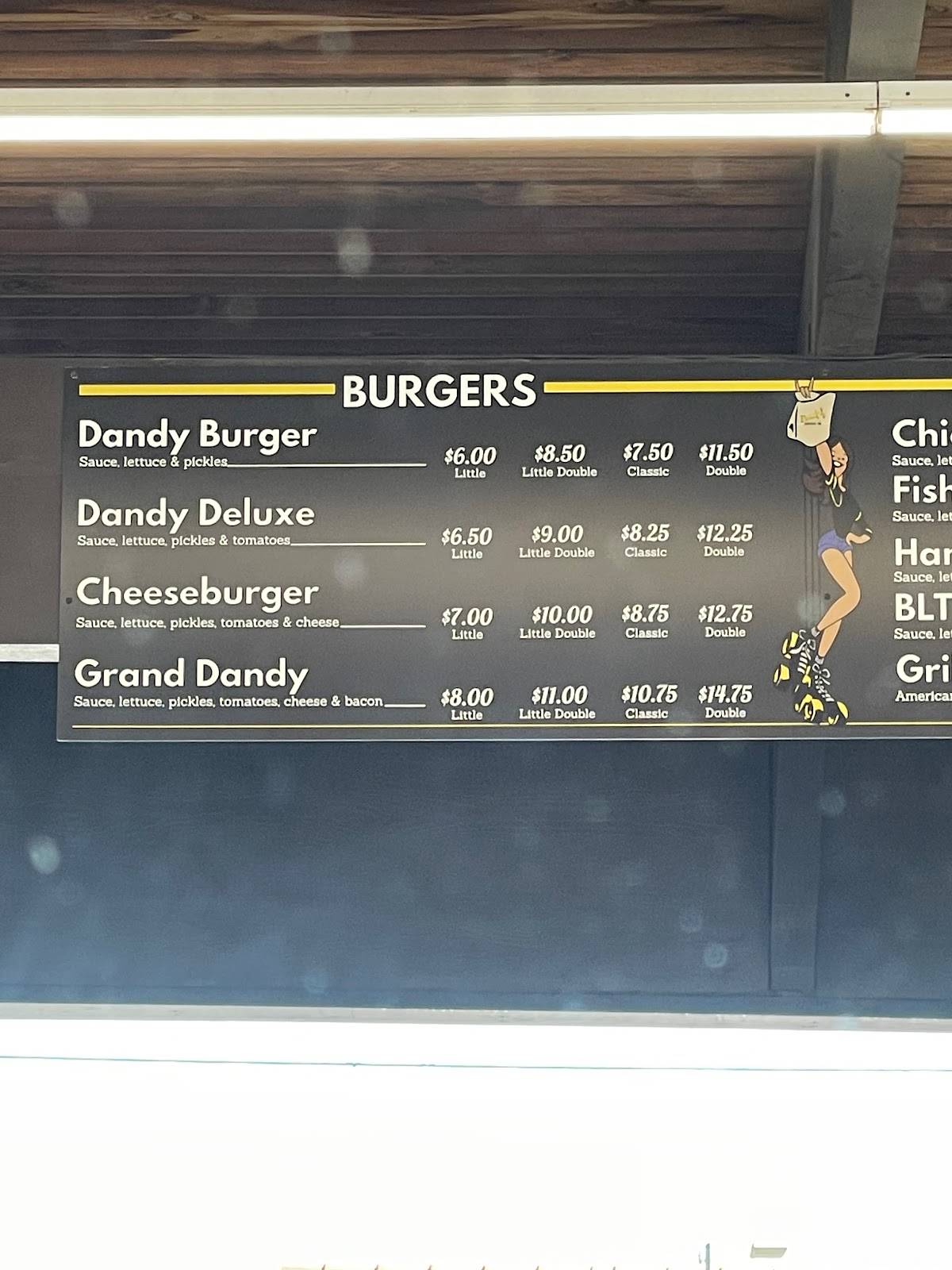 Menu at Dandy’s Drive-In restaurant, Bend