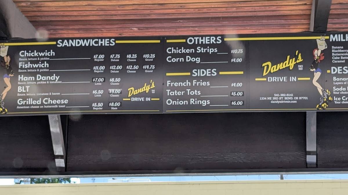 Menu at Dandy’s Drive-In restaurant, Bend