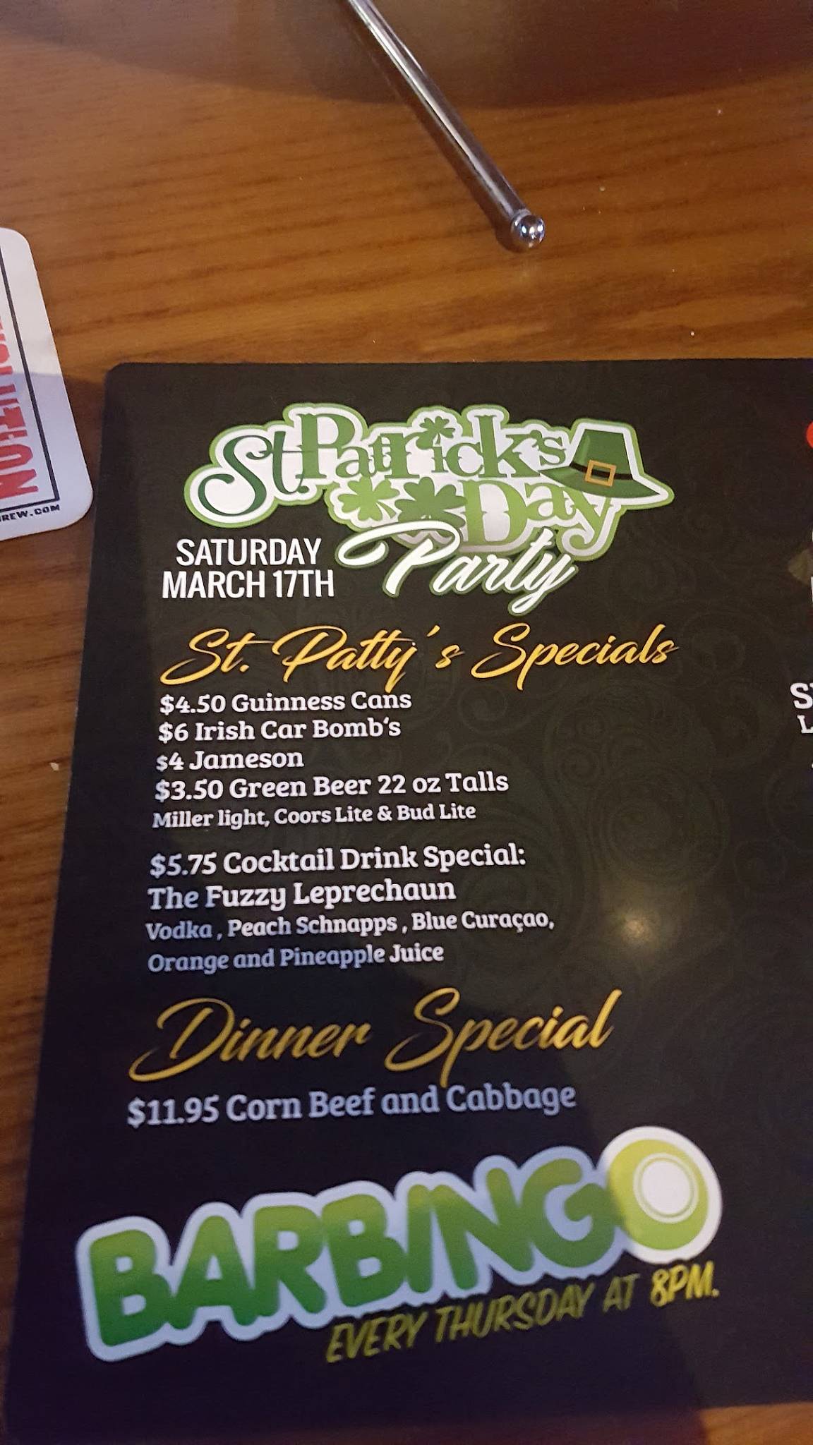 Menu at Danny Z's Grub & Pub, Munster