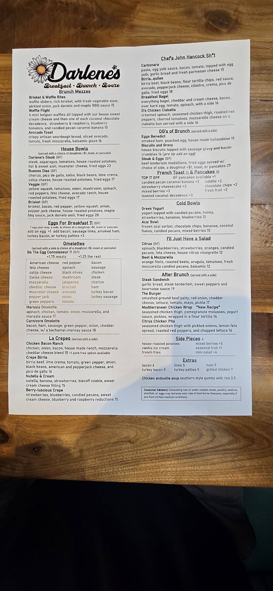 Menu at Darlene's Breakfast & Brunch restaurant, Orland Park