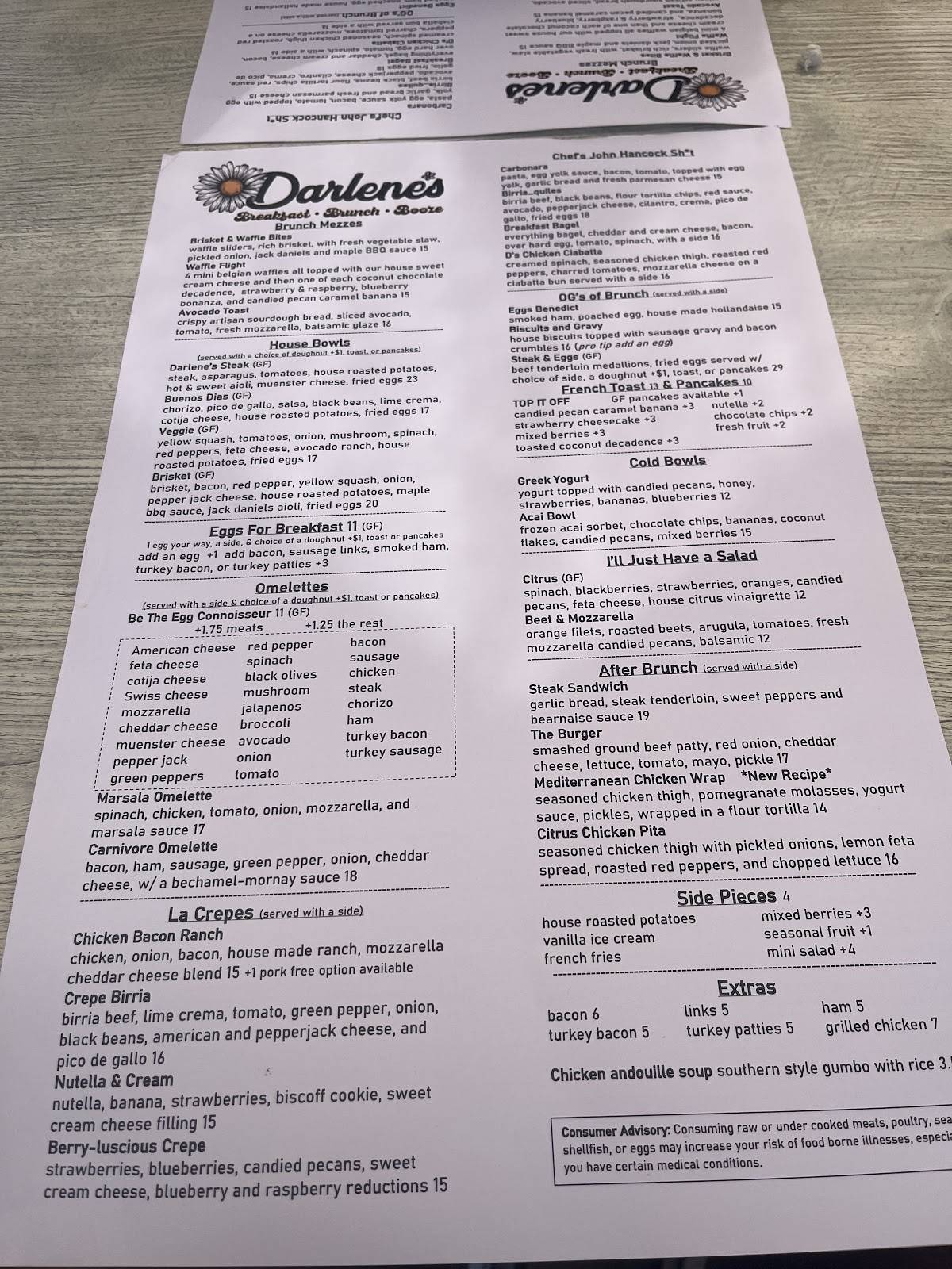 Menu at Darlene's Breakfast & Brunch restaurant, Orland Park