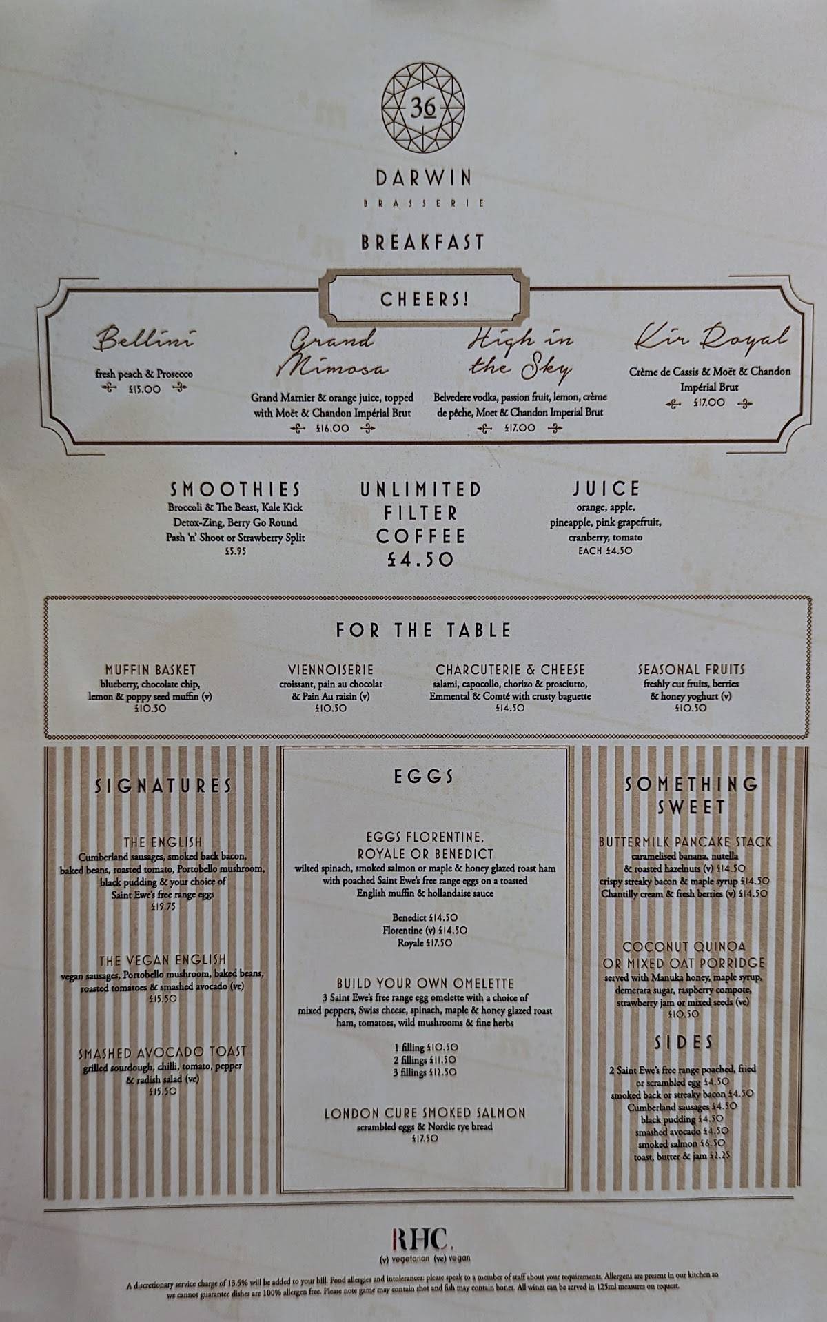 Menu at Darwin Brasserie pub & bar, London, Level 36