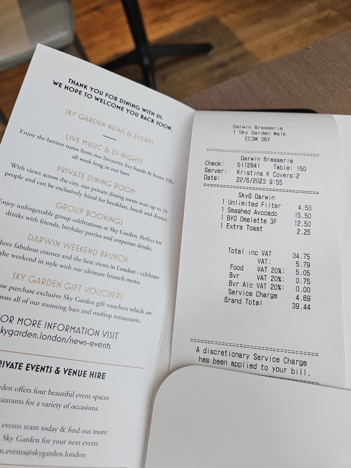 Menu at Darwin Brasserie pub & bar, London, Level 36