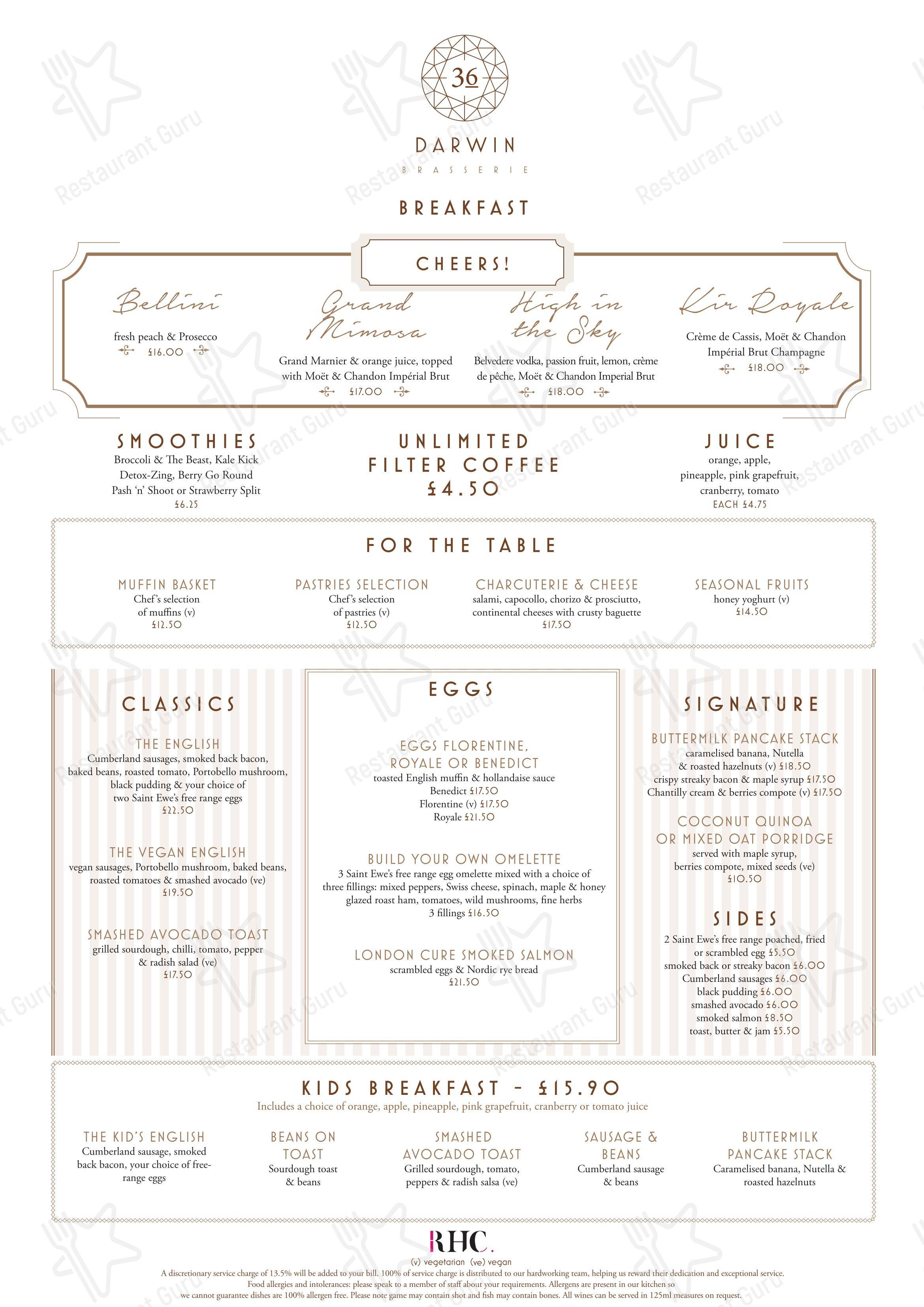 Menu at Darwin Brasserie pub & bar, London, Level 36