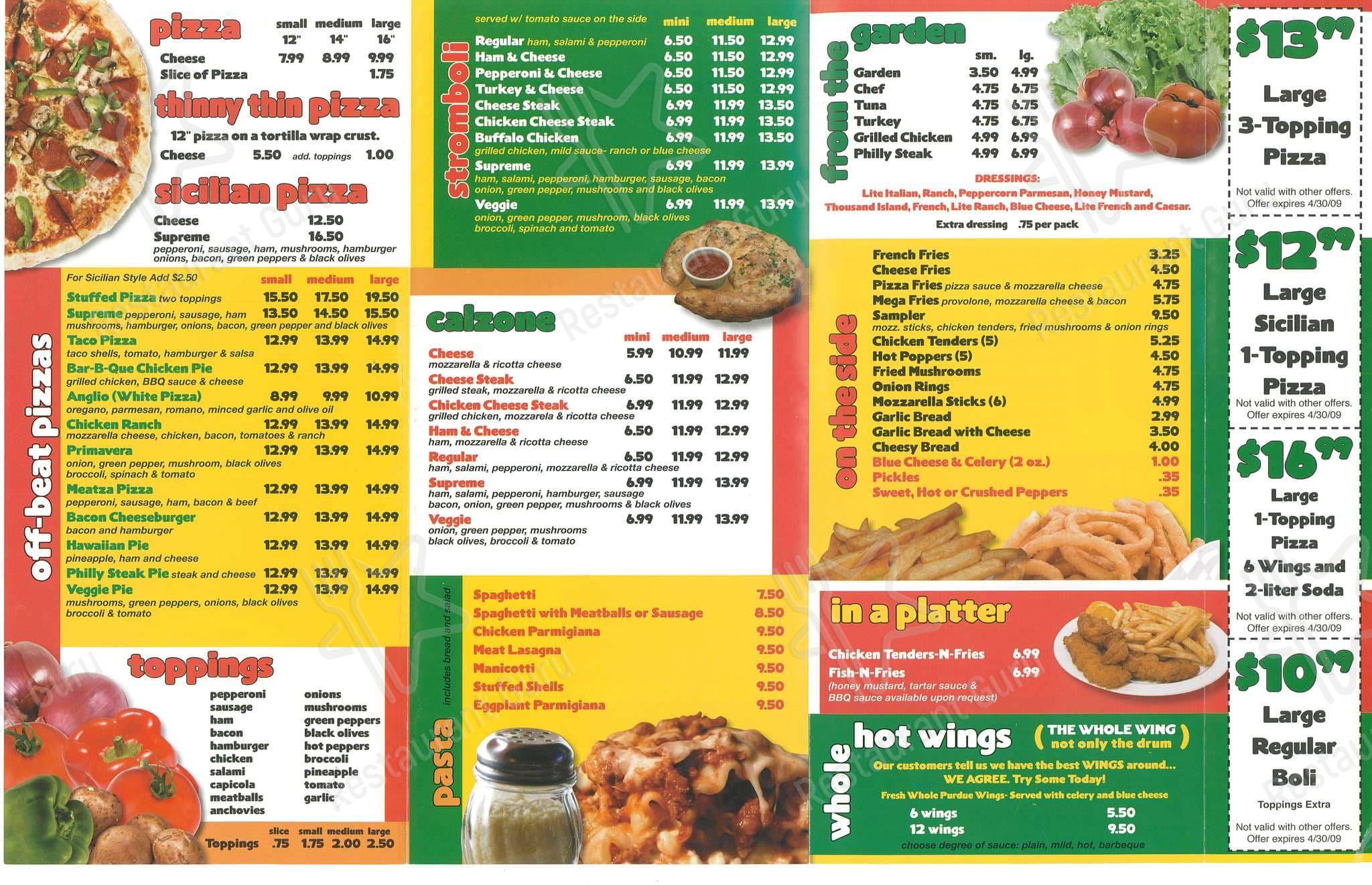 Menu at Dauphin Pizza pizzeria, Dauphin