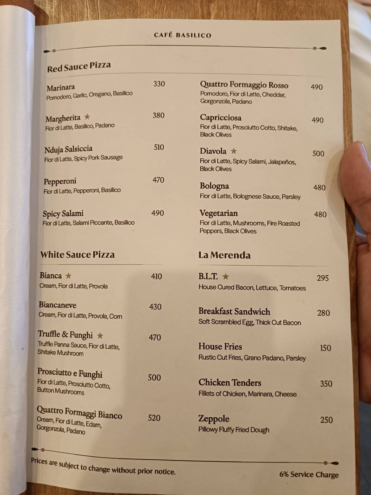Menu at Cafe Basilico, Davao City