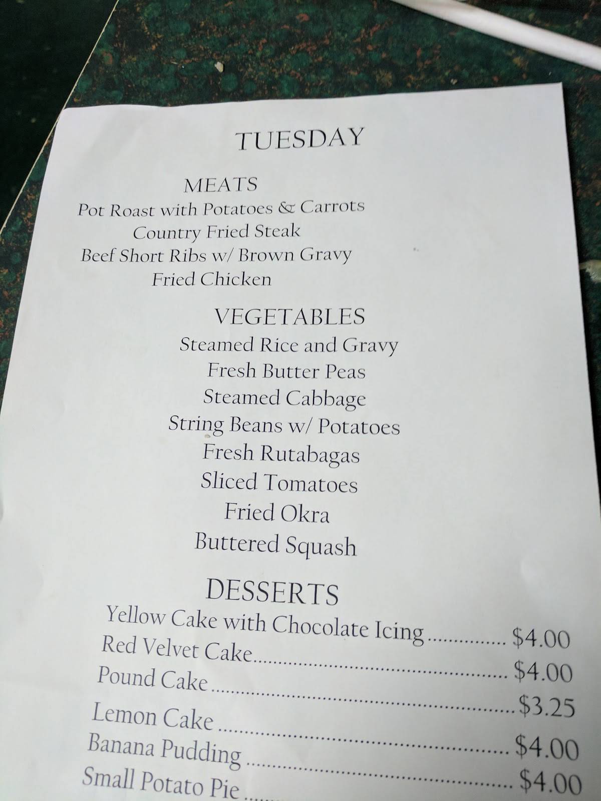 Menu at Davis Cafe, Montgomery