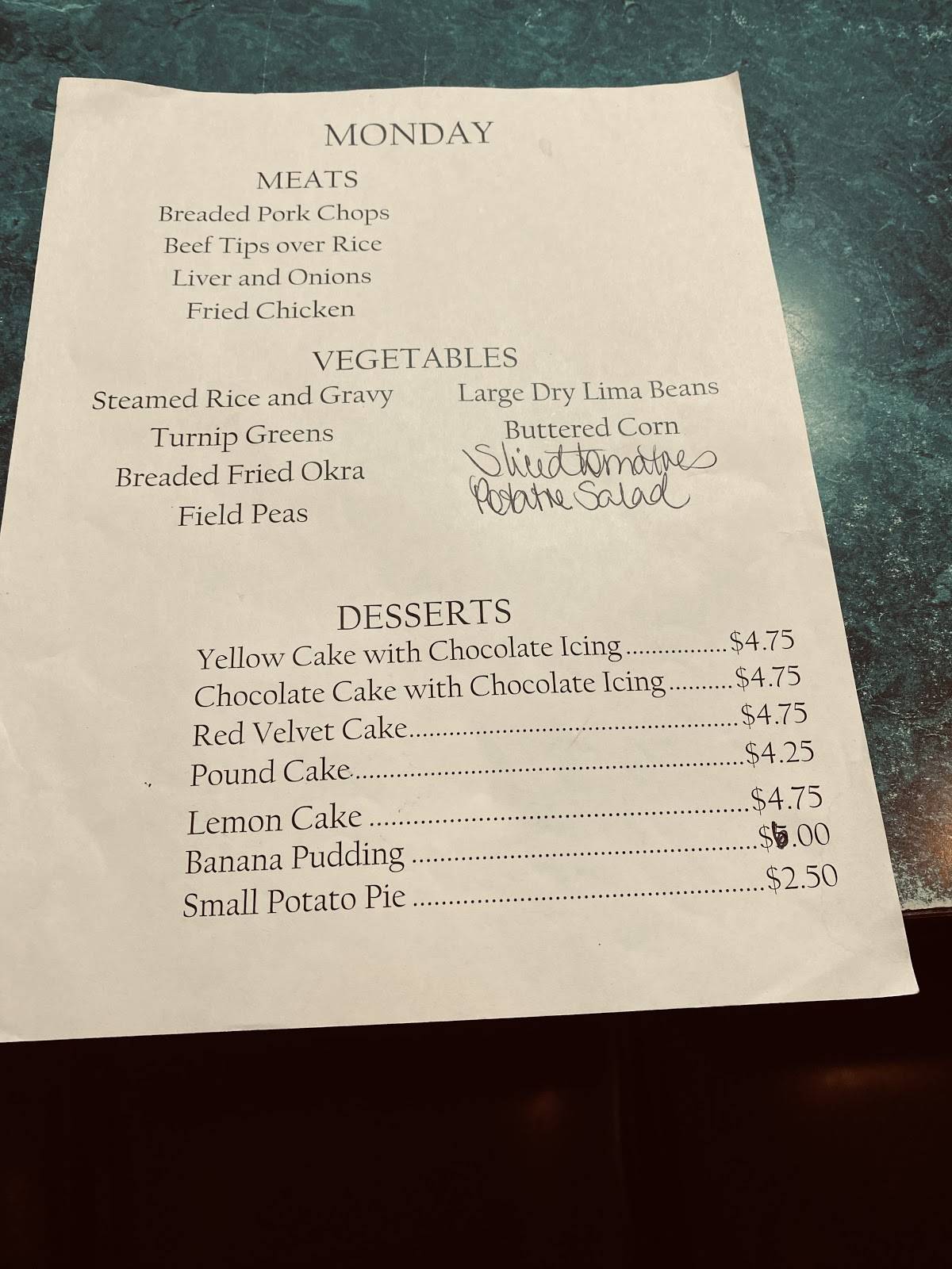 Menu at Davis Cafe, Montgomery