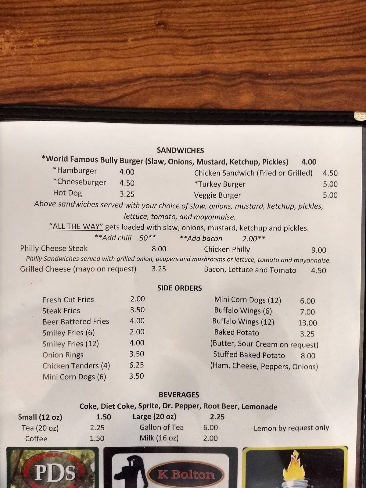 Menu at Dawsonville Pool Room restaurant, Dawsonville