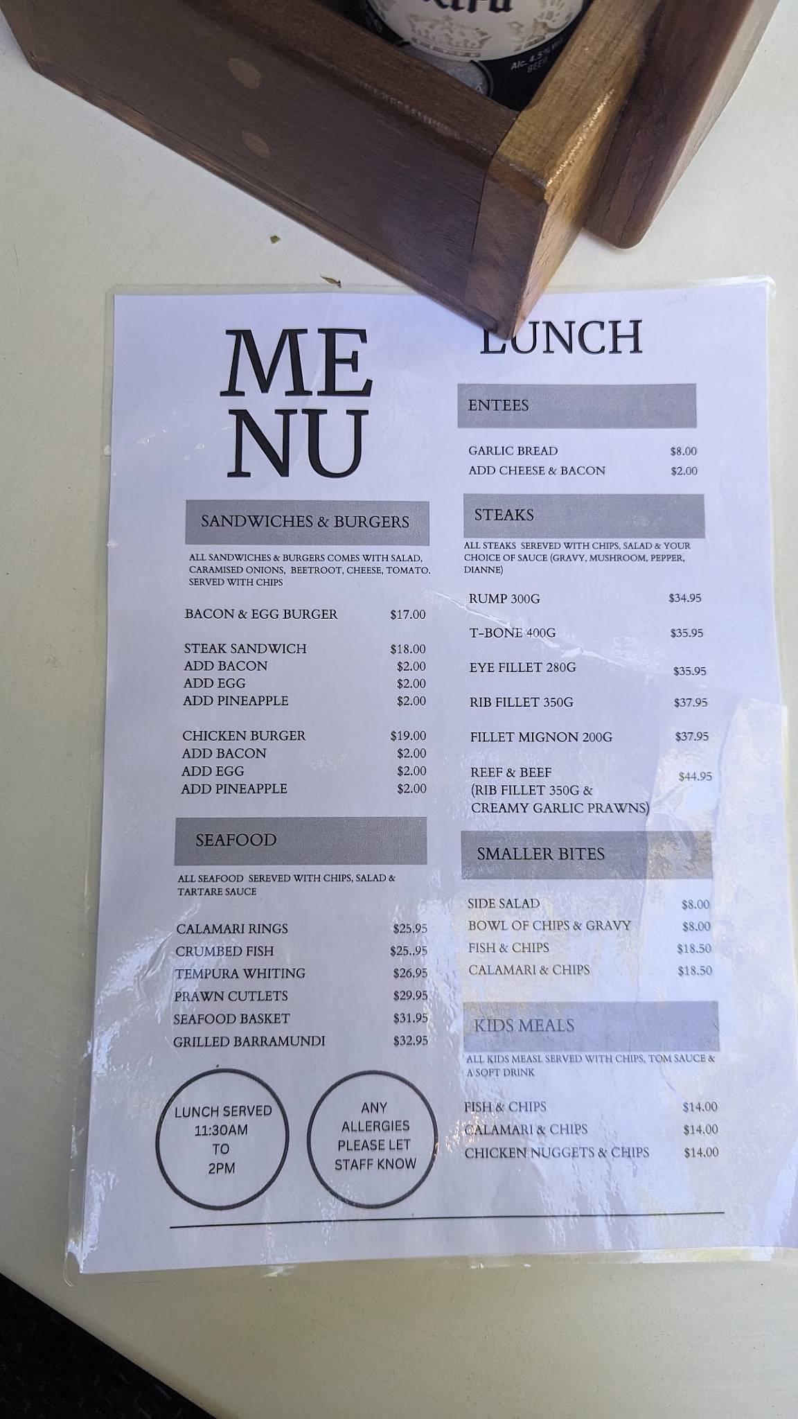 Menu at Dayboro Crown Hotel pub & bar, Dayboro
