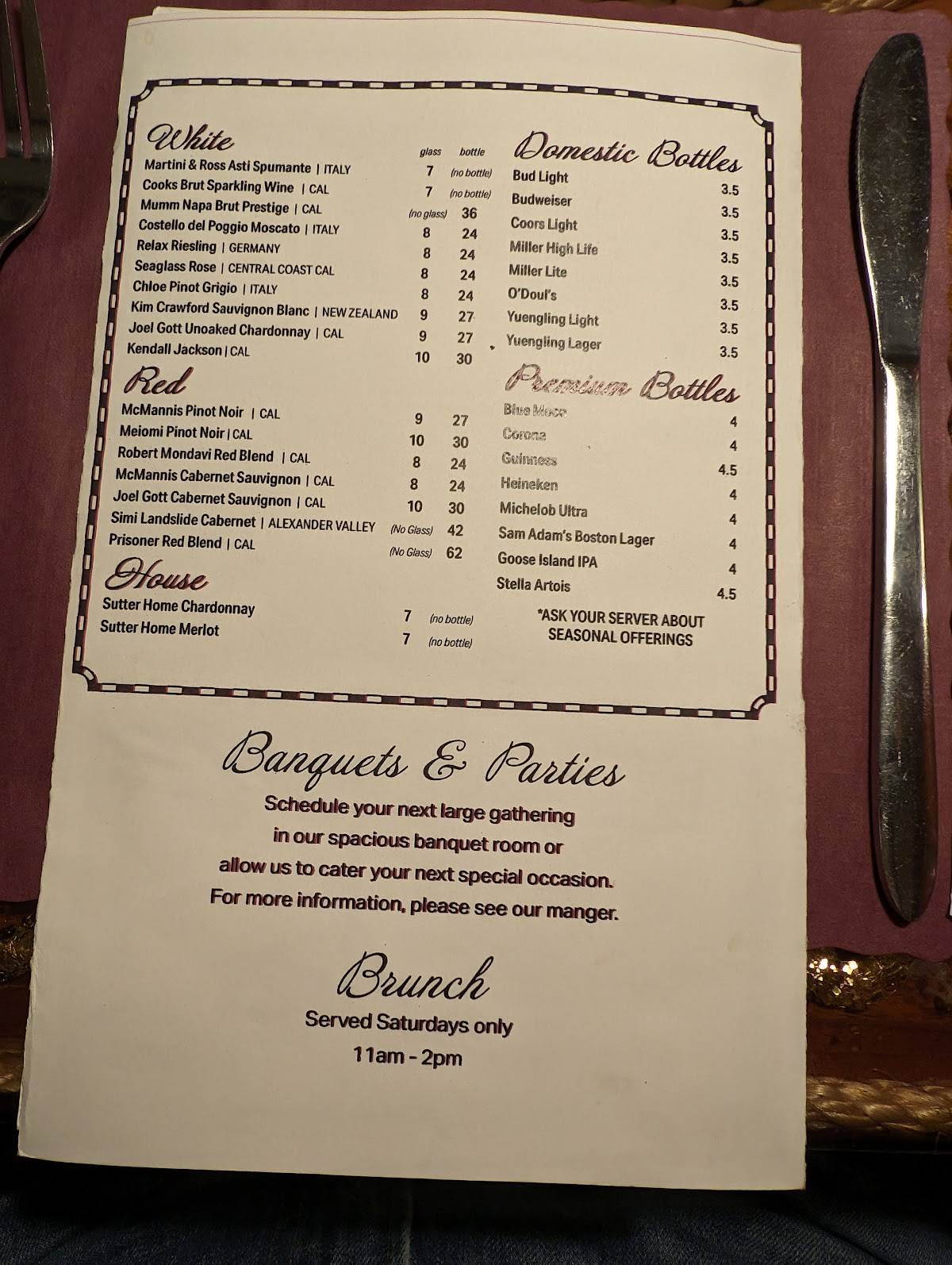 Menu at Treasure Island Supper Club, Dayton