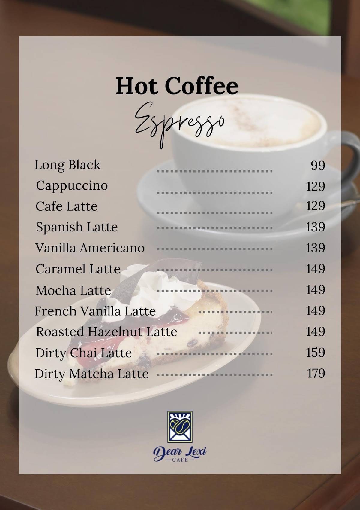 Menu at Dear Lexi Cafe ILA, Ilagan City