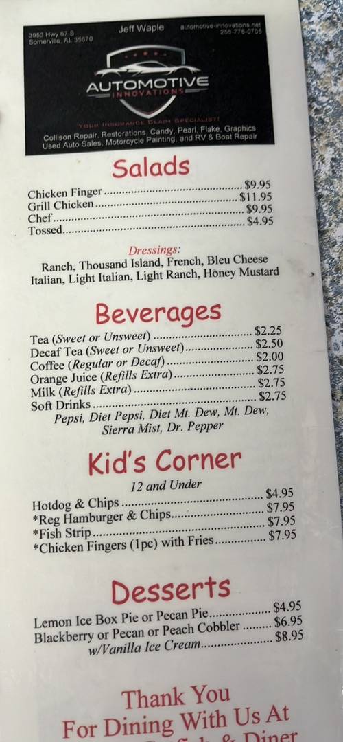 Menu at Libby's Catfish & Diner restaurant, Priceville, AL-67