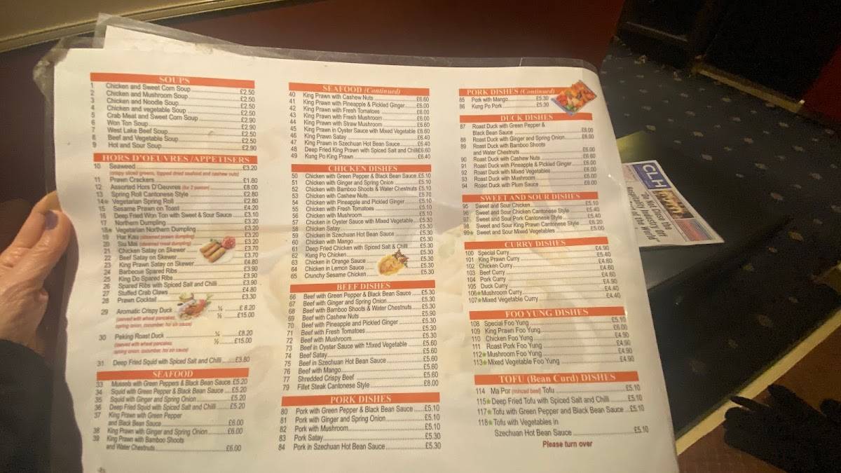 Menu at Dee Yi restaurant, Exeter