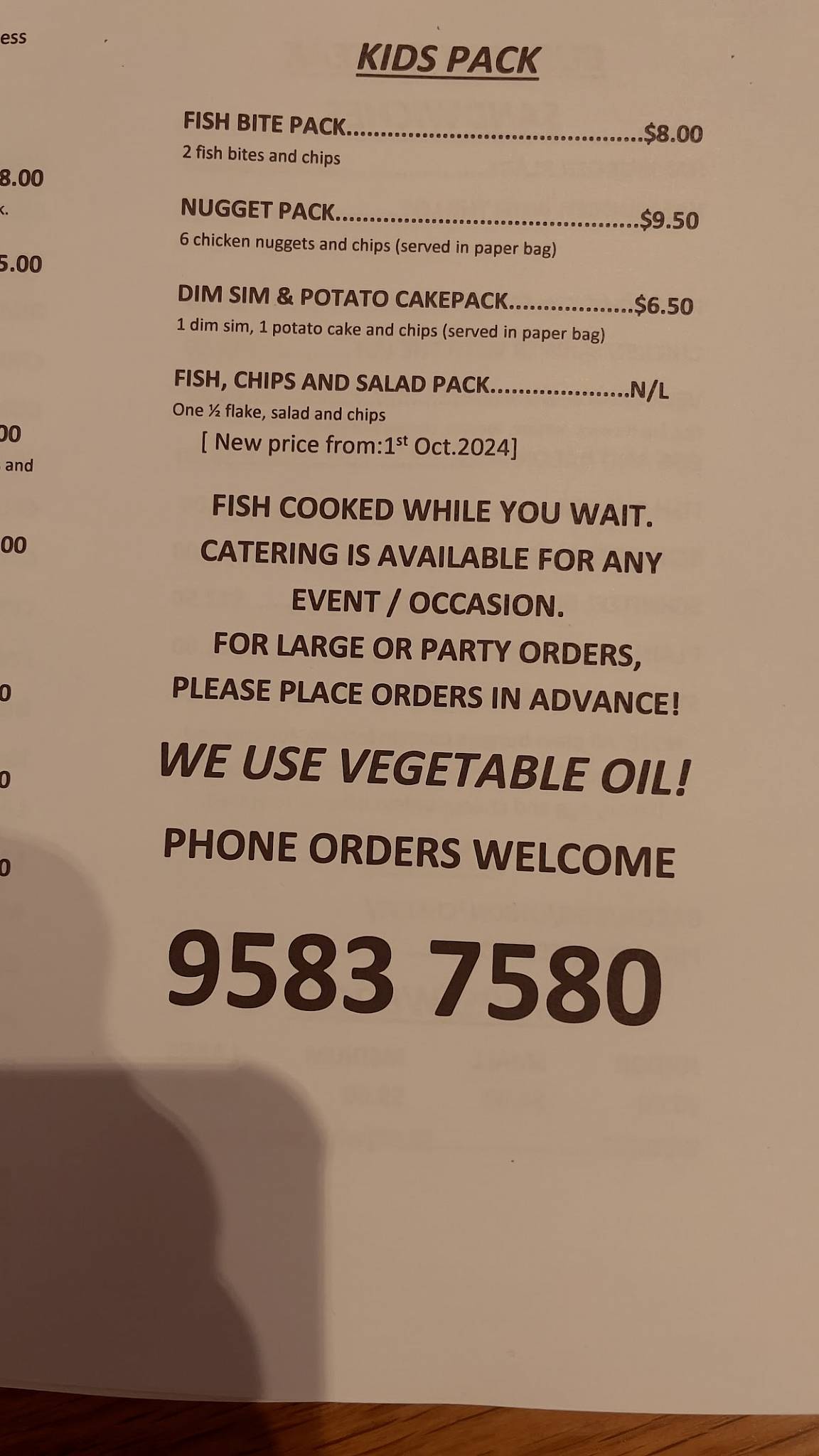 Menu at Deep Sea Fish fast food, Cheltenham