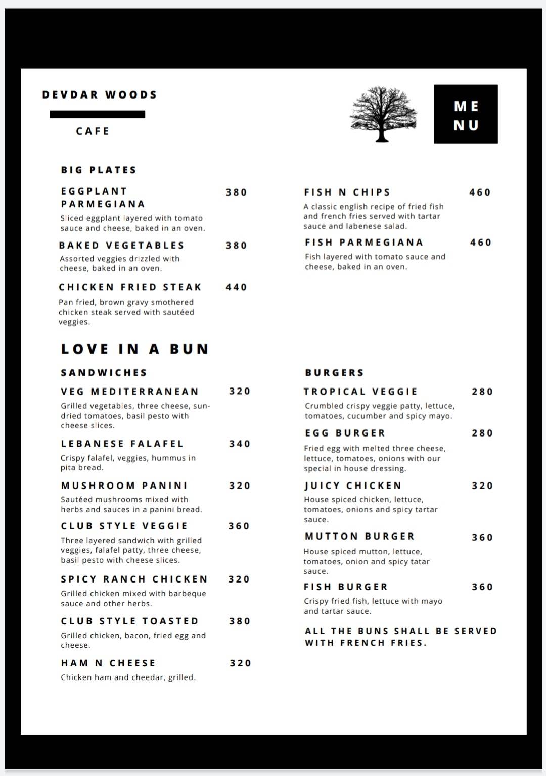 Menu at Cafe Ivy, Mussoorie