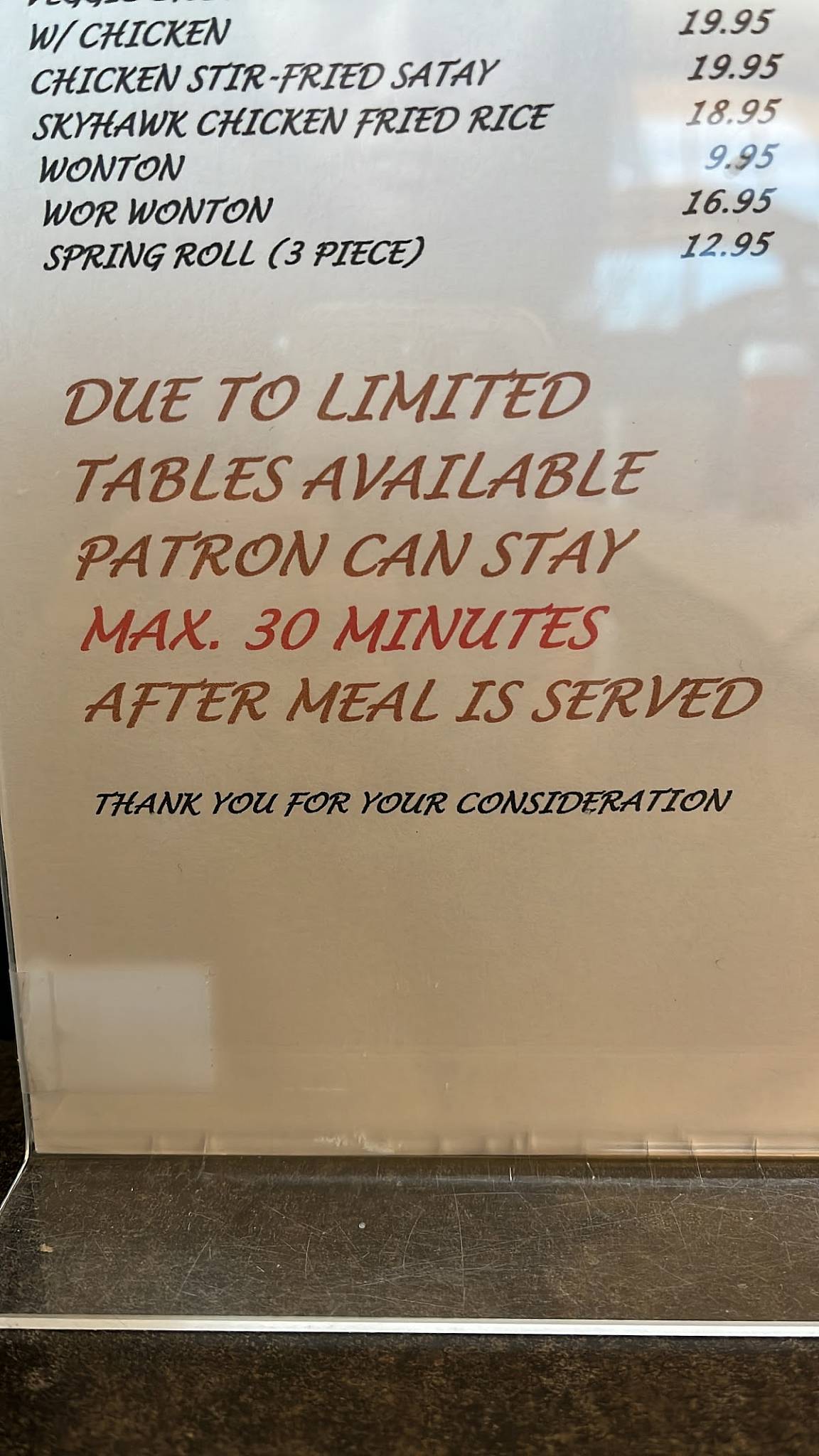 Menu at Skyhawk Restaurant, Delta