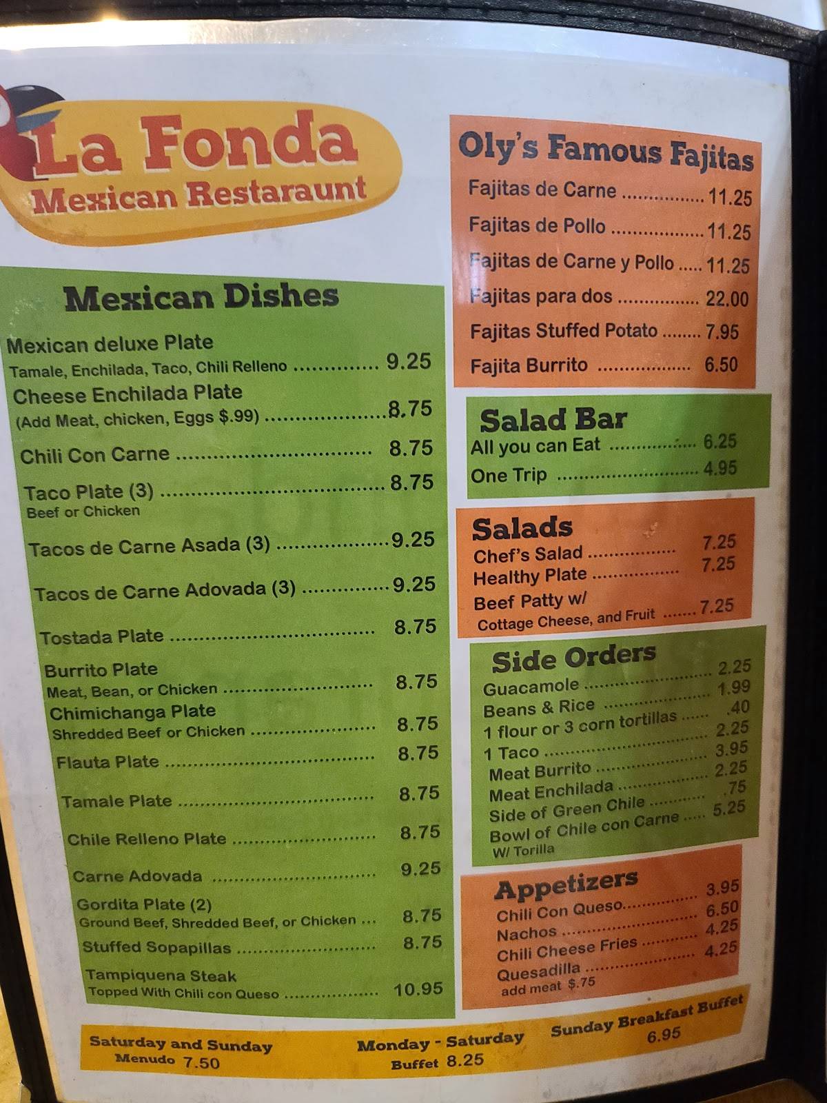 Menu at La Fonda Restaurant, Deming