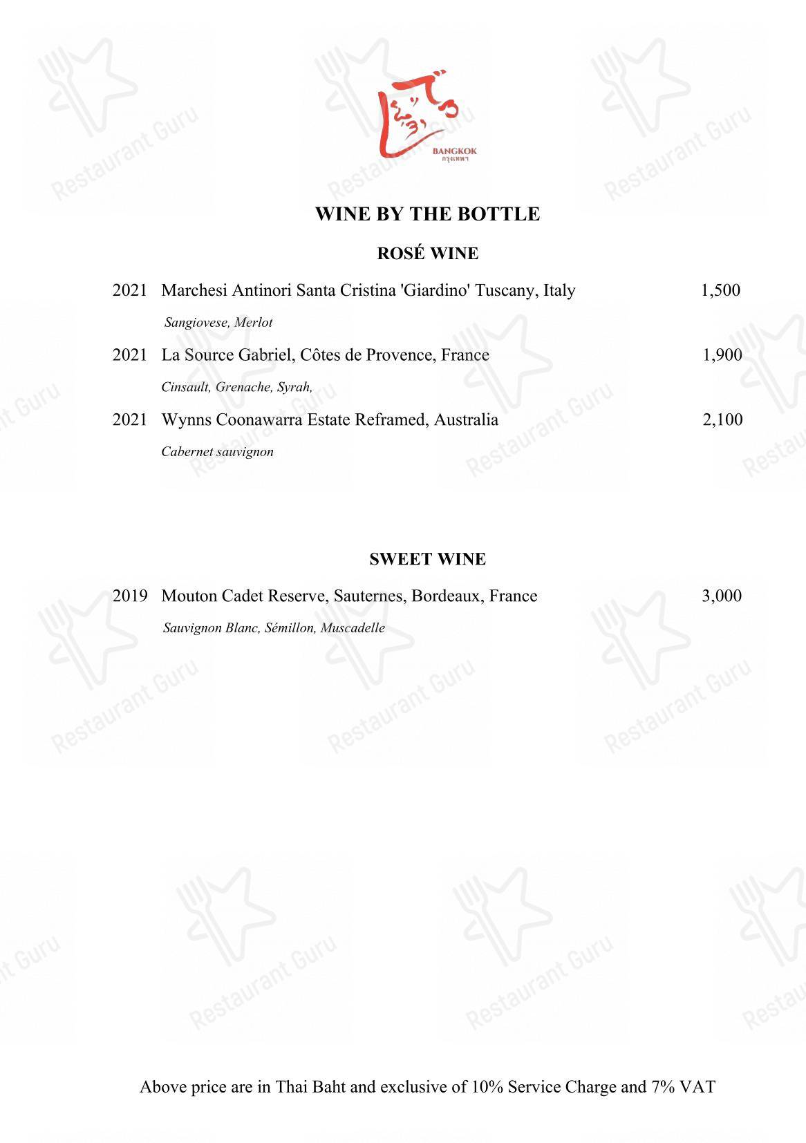 Menu at Denkushiflori BKK restaurant, Bangkok