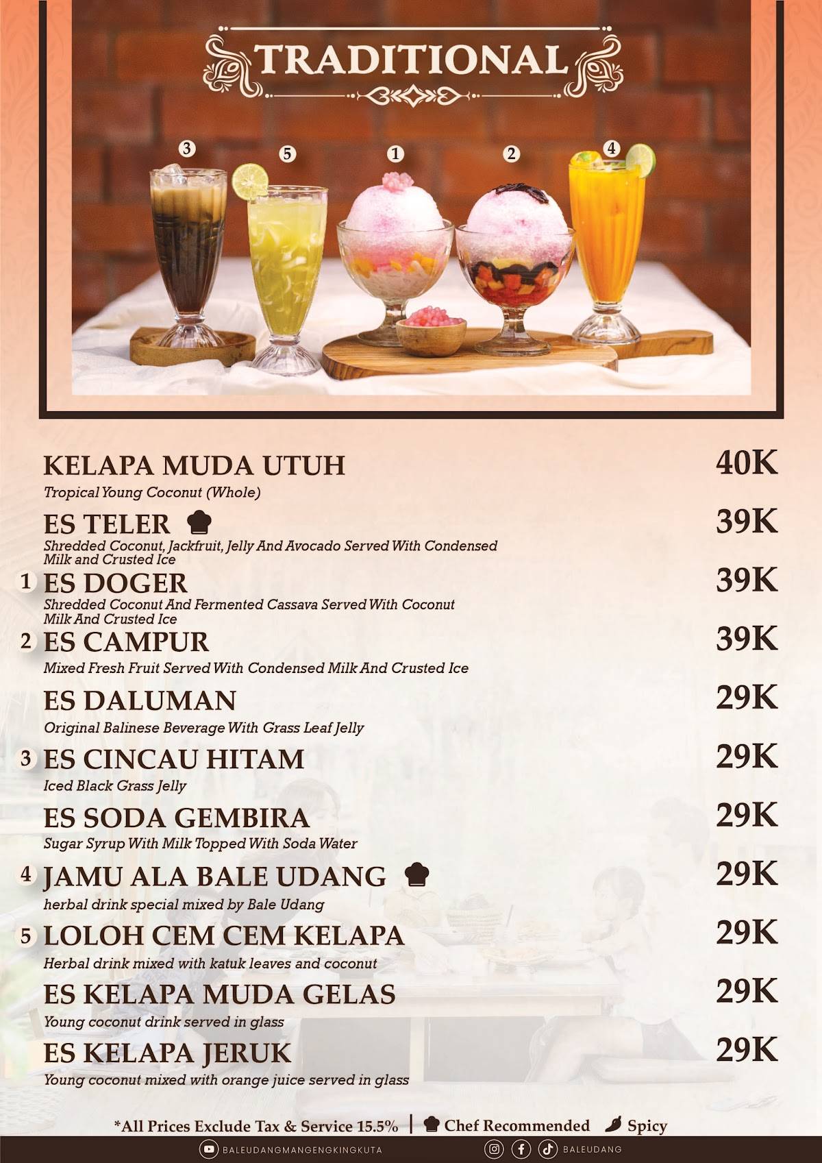 Menu at Bale Udang Mang Engking Kuta restaurant, Denpasar