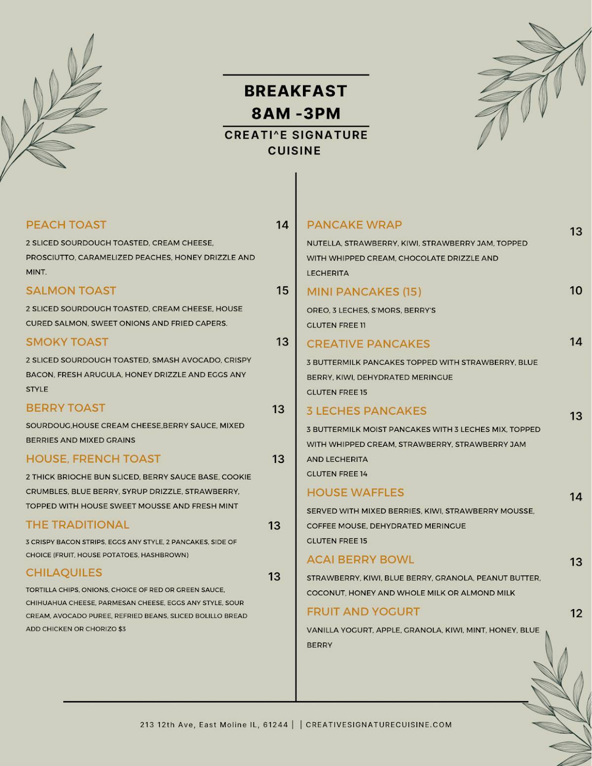Carta del postres Creative Signature Cuisine, Silvis