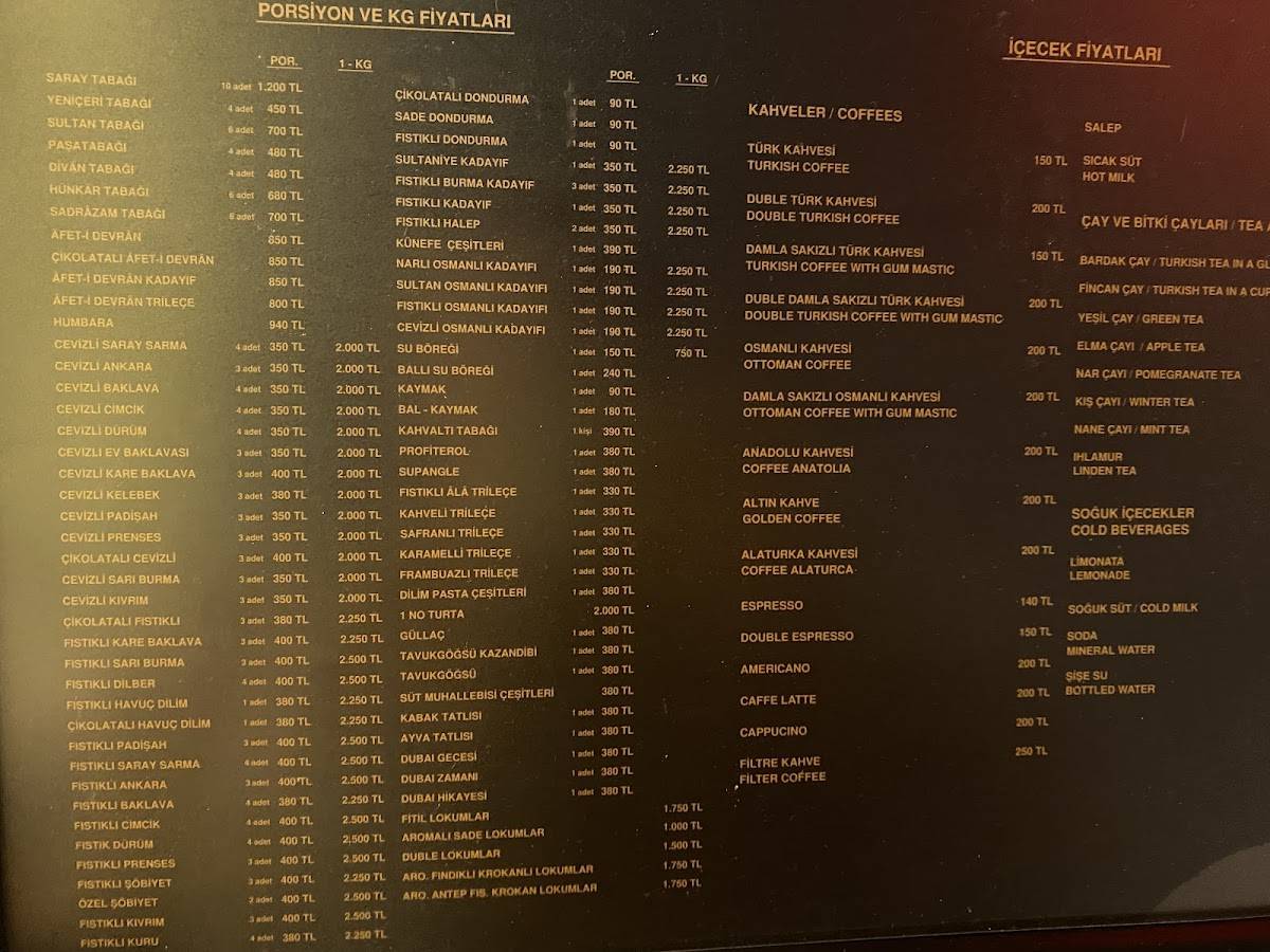 Menu at Hafız Mustafa 1864 Galataport, Istanbul, Meclis-i Mebusan Cd ...