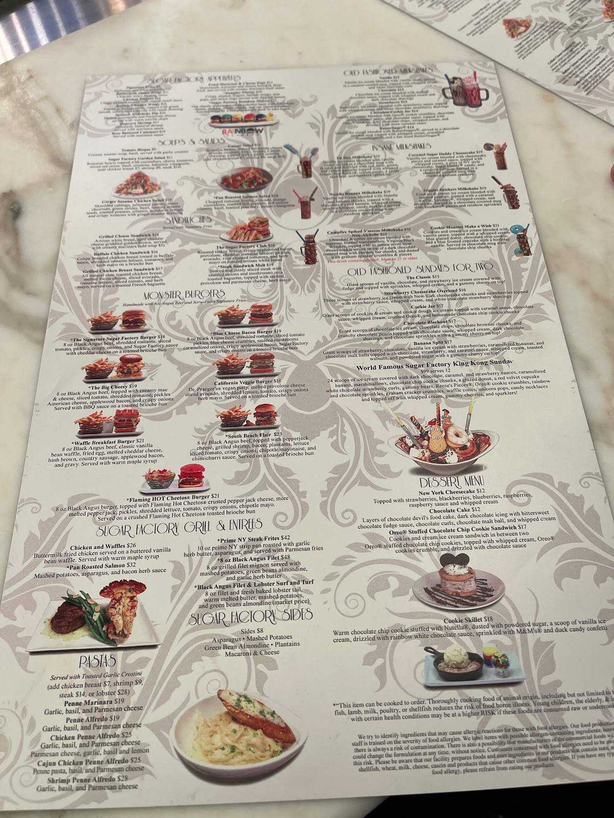 Menu at Sugar Factory - Atlantic City desserts, Atlantic City