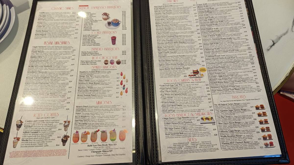 Menu at Sugar Factory - Atlantic City desserts, Atlantic City