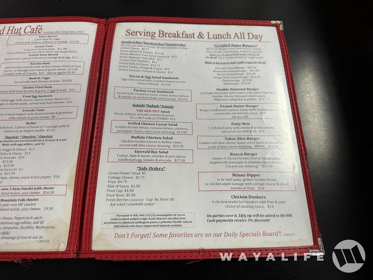 Menu at The Red Hut Cafe & Soda Fountain, Carson City