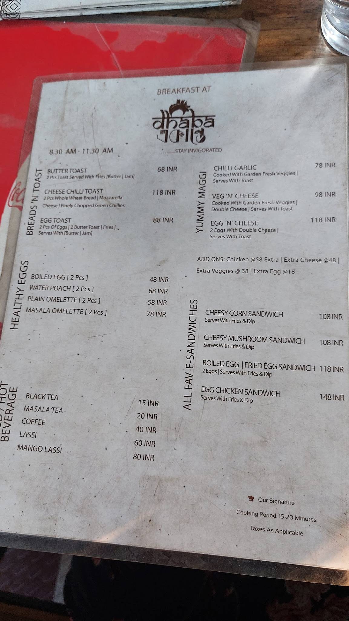 Menu at Dhaba Ekante, Kolkata