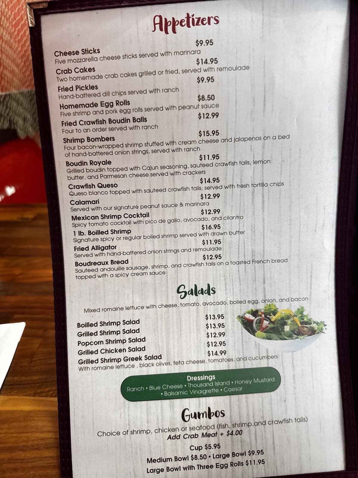 Menu at Dilly's Seafood & Burgers restaurant, Iowa Colony