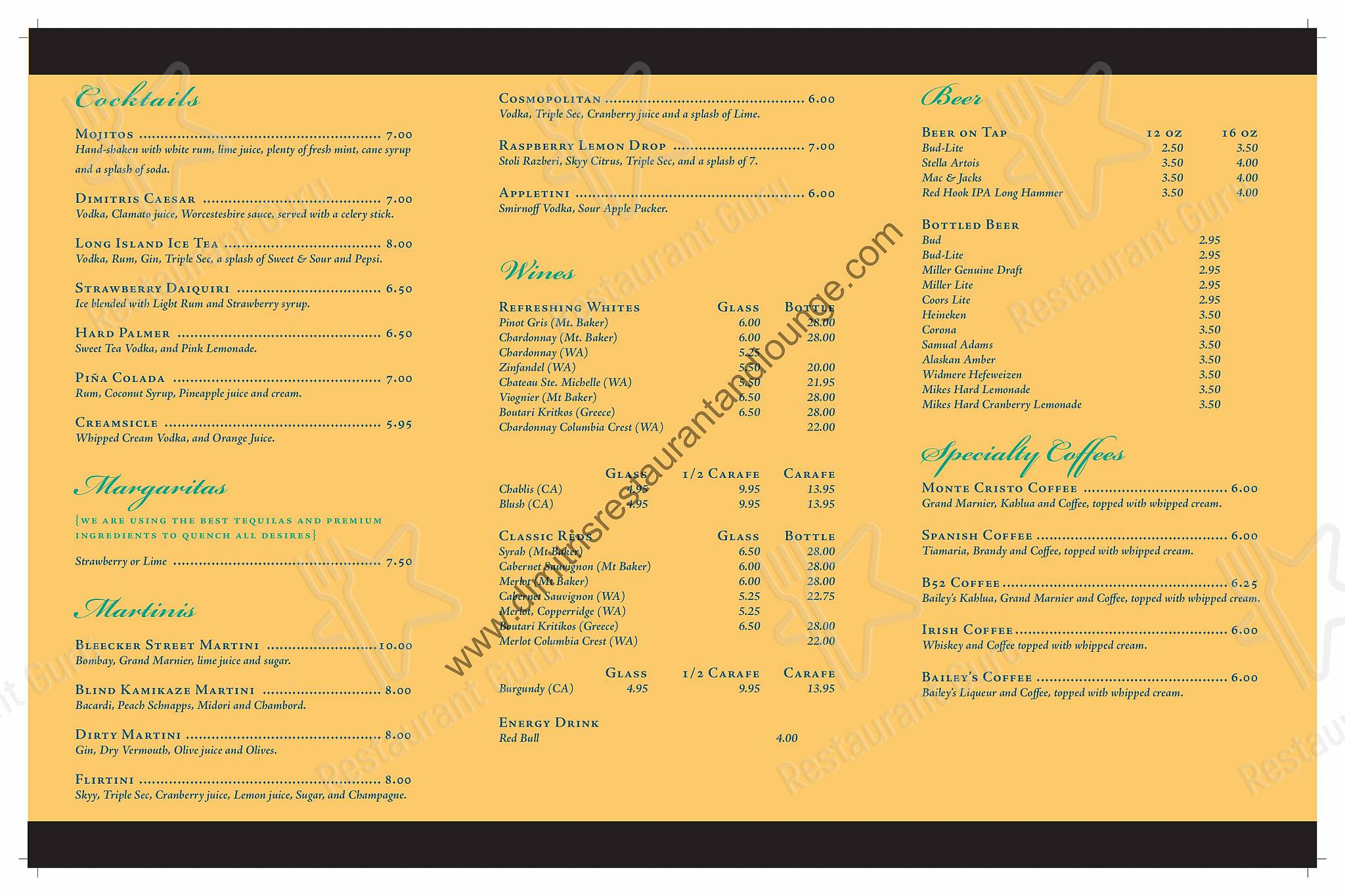Menu at Dimitri's Greek & Italian Restaurant, Ferndale