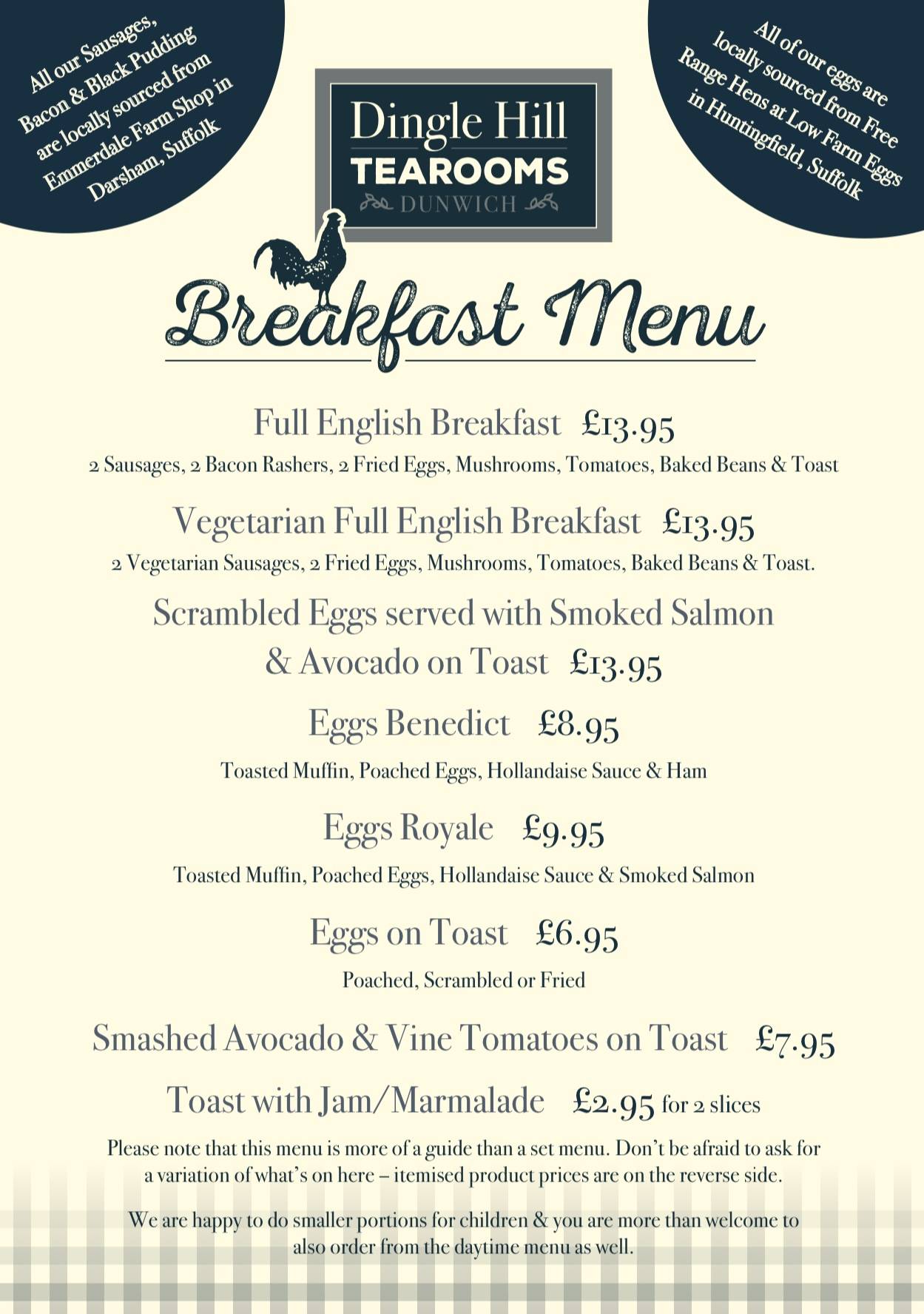 Menu at Dingle Hill Tearooms cafe, Dunwich