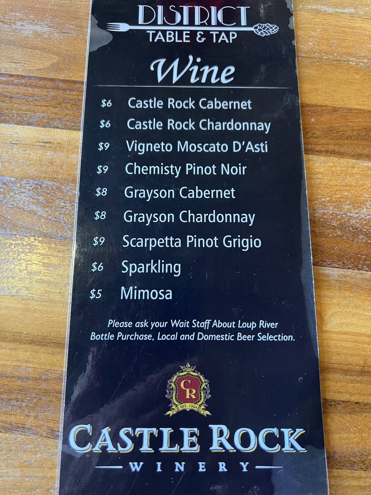 Menu at District Table and Tap West Point restaurant, West Point