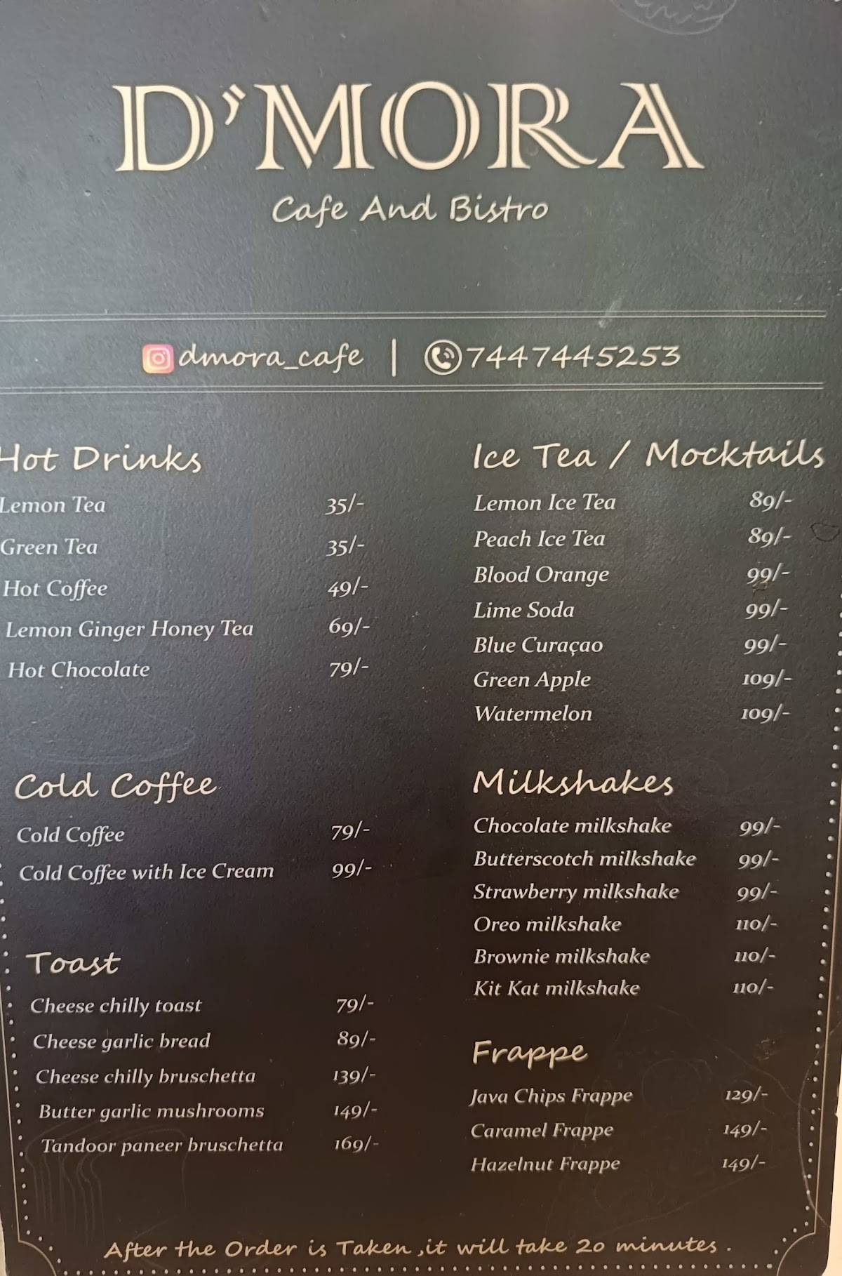 Menu at D’mora cafe & Bistro, Nashik